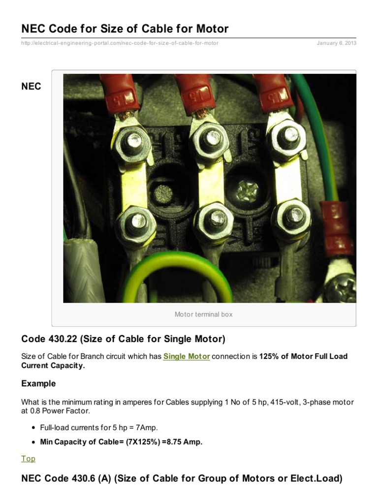NEC Cable Sizing for Motors | PDF | Electricity | Electrical Engineering