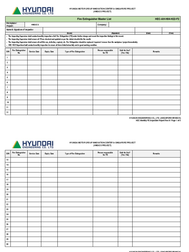 (HEC-AH-H04-H22-F2) - Fire Extinguisher Masterlist | PDF | Safety