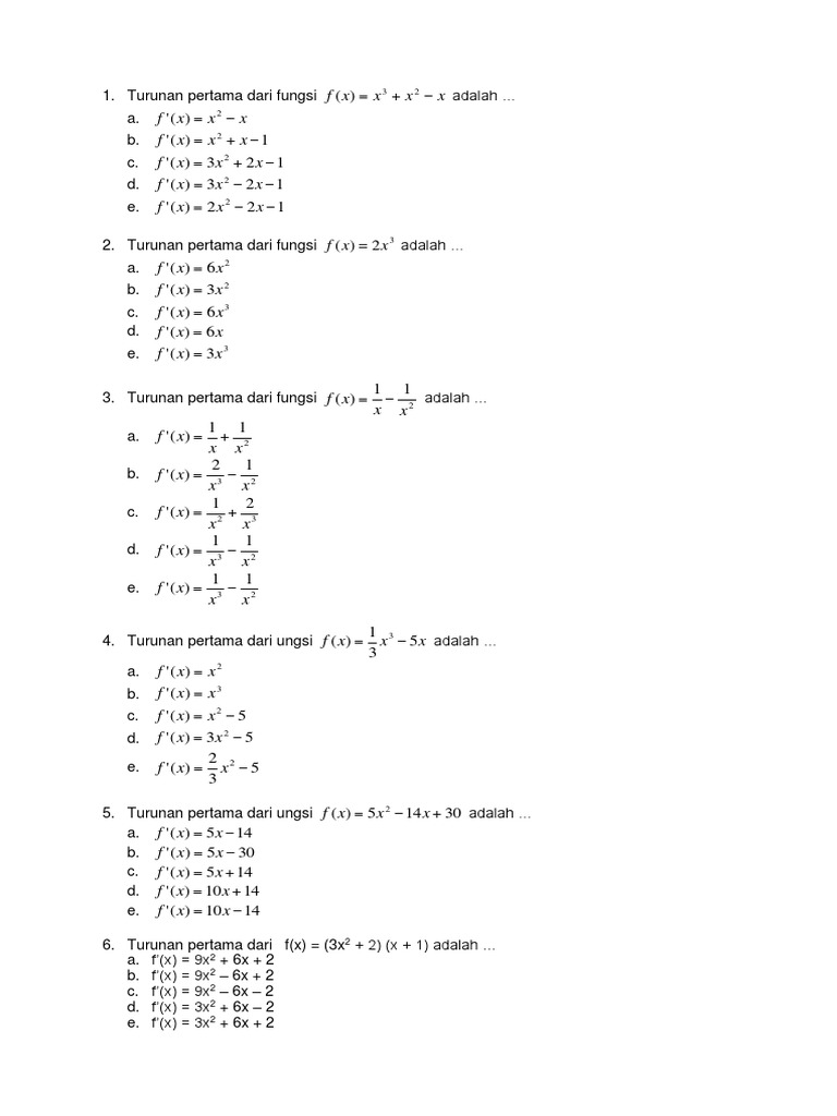 Soal Turunan Fungsi Dan Integral | PDF