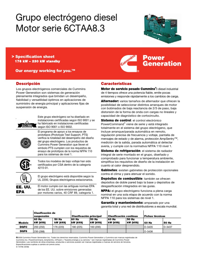 Grupo Electrógeno Diesel Motor Serie 6CTAA8.3: Descripción ...
