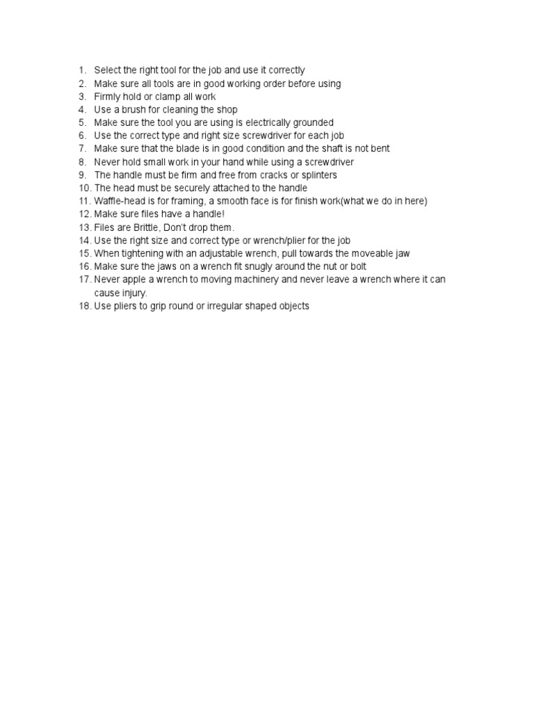 Tool Safety Tips for Workshop Users | PDF