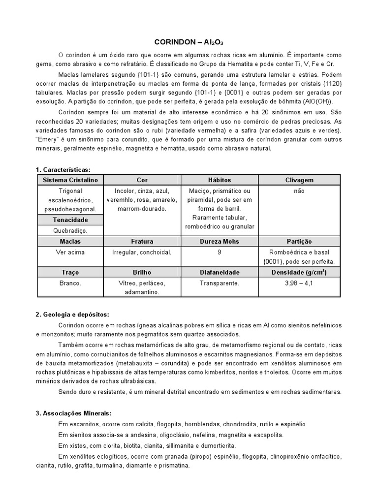 Coríndon: Propriedades e Aplicações | PDF | Gema (Mineralogia) | Minerais