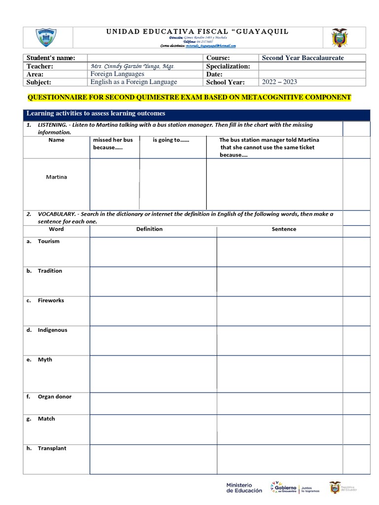 Questionnaire For Second Quimestre Exam 2ND Bgu | PDF | Cognitive Psychology | Psycholinguistics