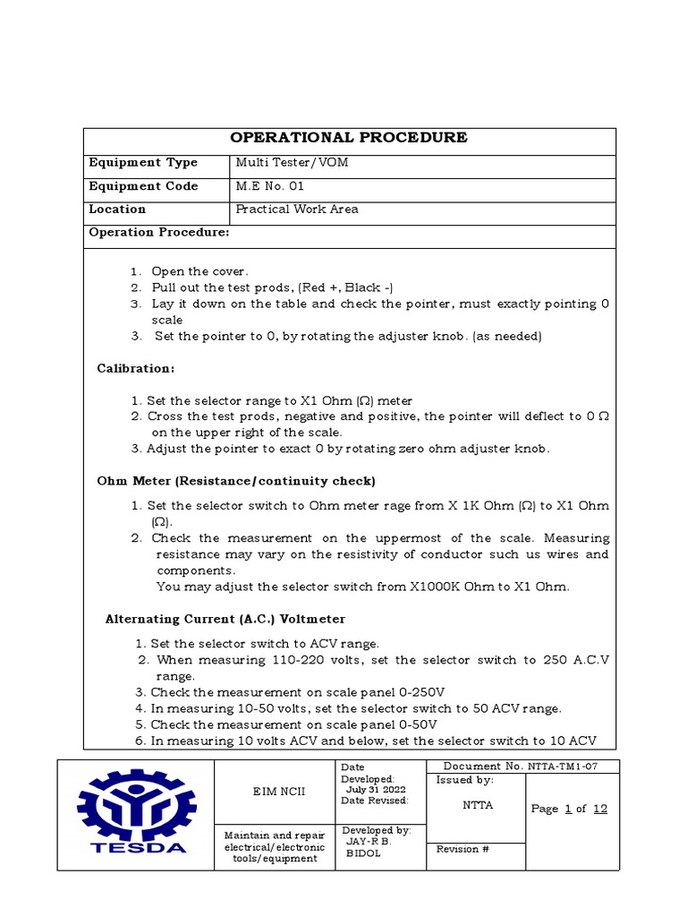 Multi Tester Operation Guide | PDF | Metrology | Electric Power