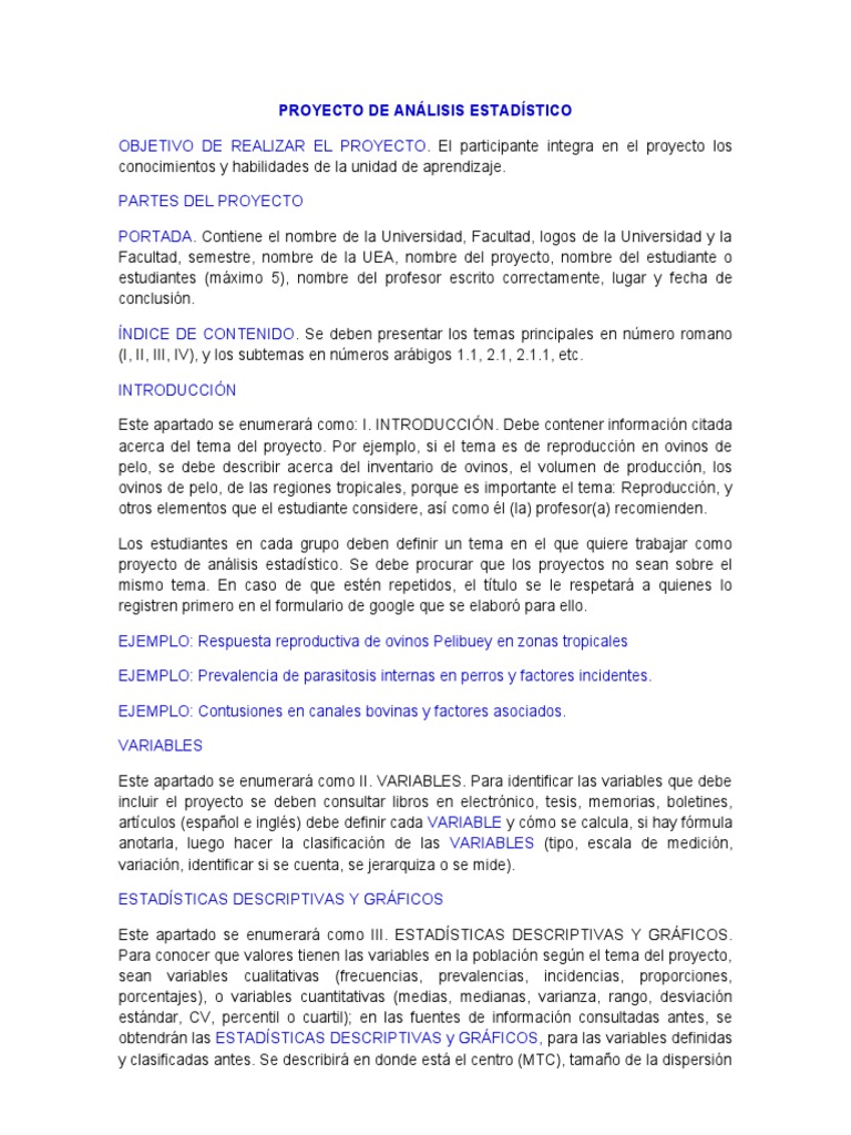 Guia para Proyecto de Analisis Estadistico 2021 | PDF | Estadísticas ...