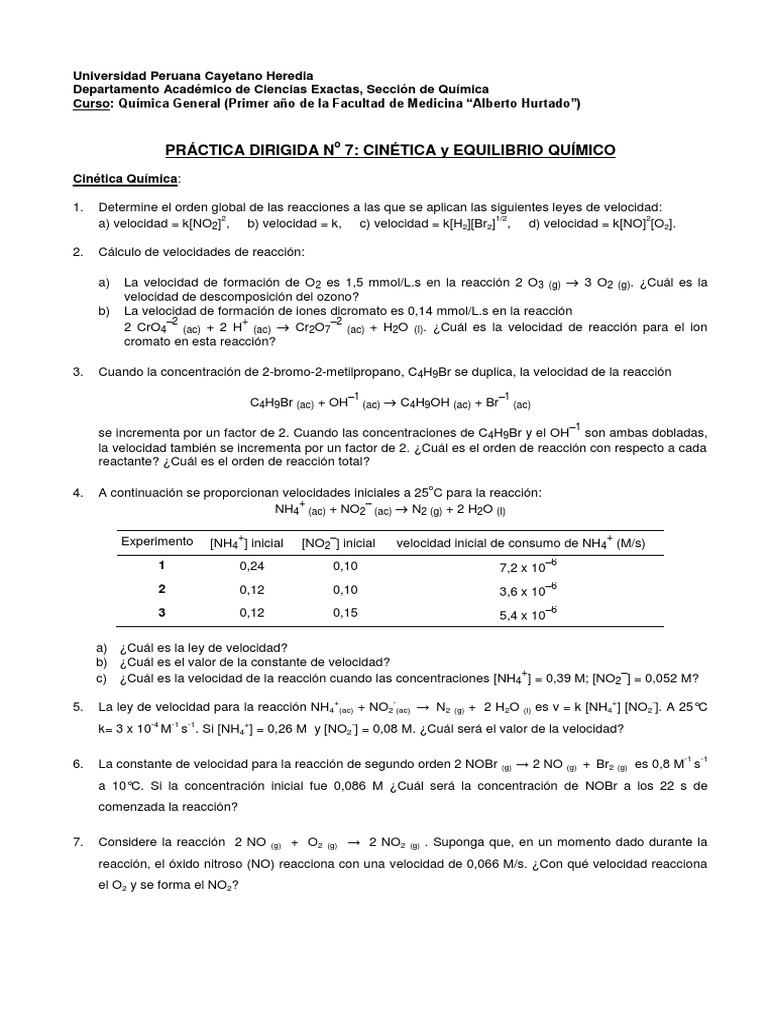 PD07 - QG Cinetica y Equilibrio Quimico | PDF | Equilibrio químico | Cinética química