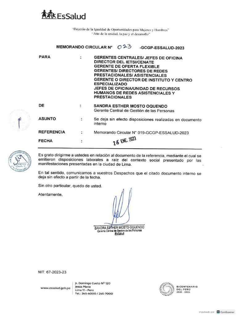 Memorando Circular #023-Gcgp-Essalud-2023 | PDF