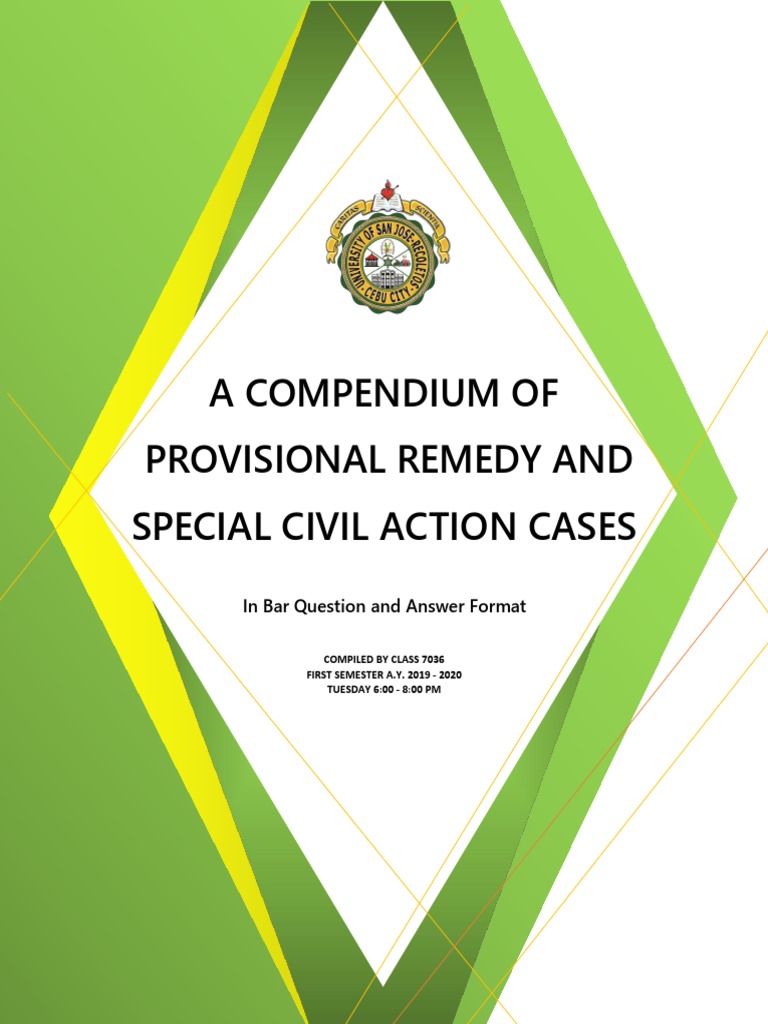 Provisional Remedies and Special Civil Actions 2019 2020 | PDF ...