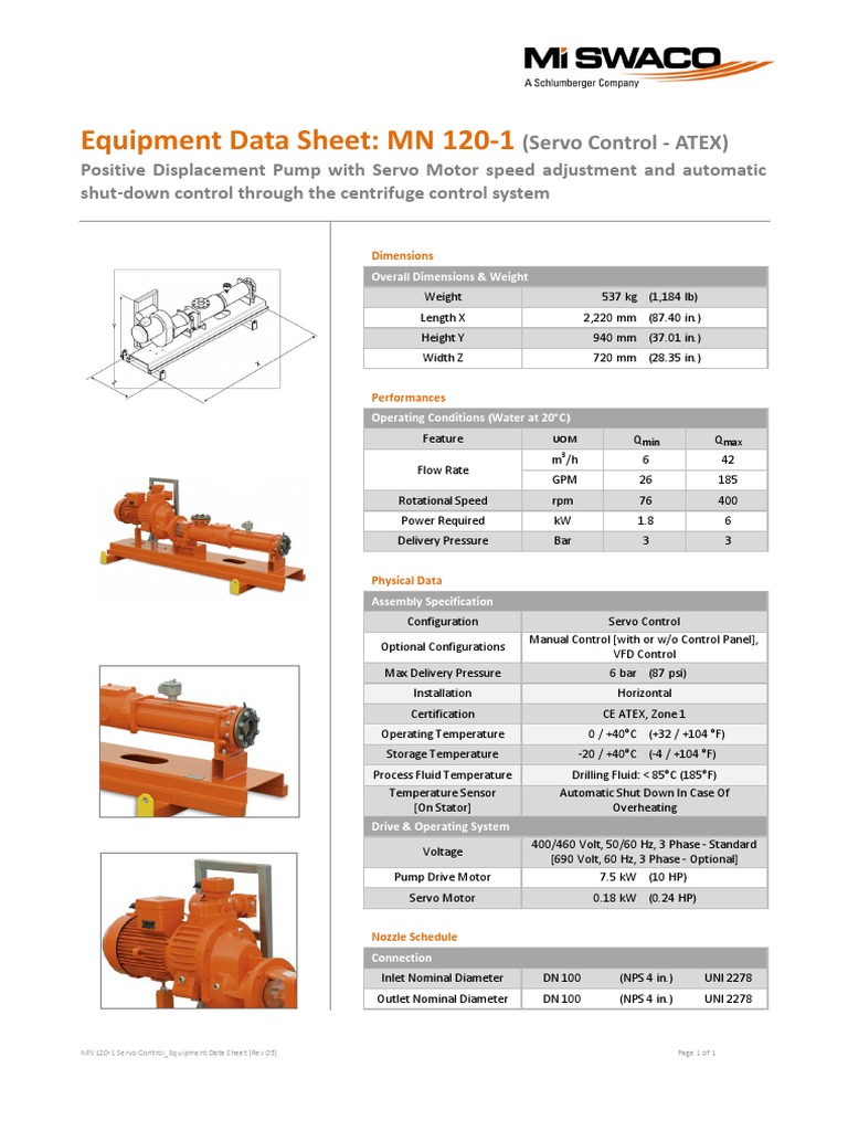 MN 120-1 Servo Control - Equipment Data Sheet (Rev 04) | PDF | Pump | Machines