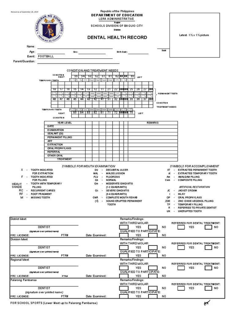 Dental Health Record Form | PDF | Dentist | Tooth