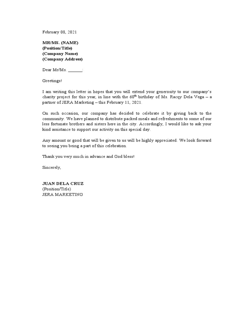 Solicitation Letter for Charity Event | PDF