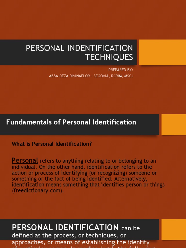 Personal Indentification Techniques | PDF | Fingerprint | Skin