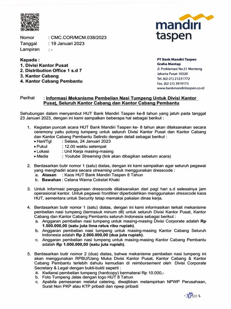 Lnformasi Mekanisme Pembelian Nasi Tumpeng Untuk Divisi Kantor Pusat, KC Dan KCP | PDF