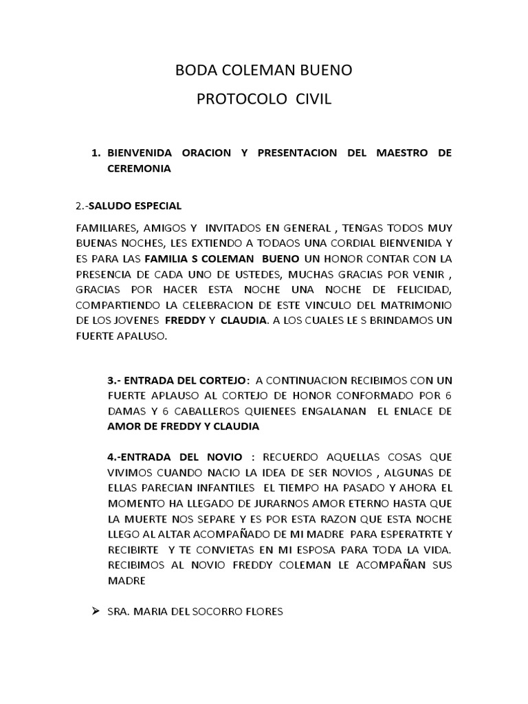 Protocolo de Boda Coleman-Bueno | PDF