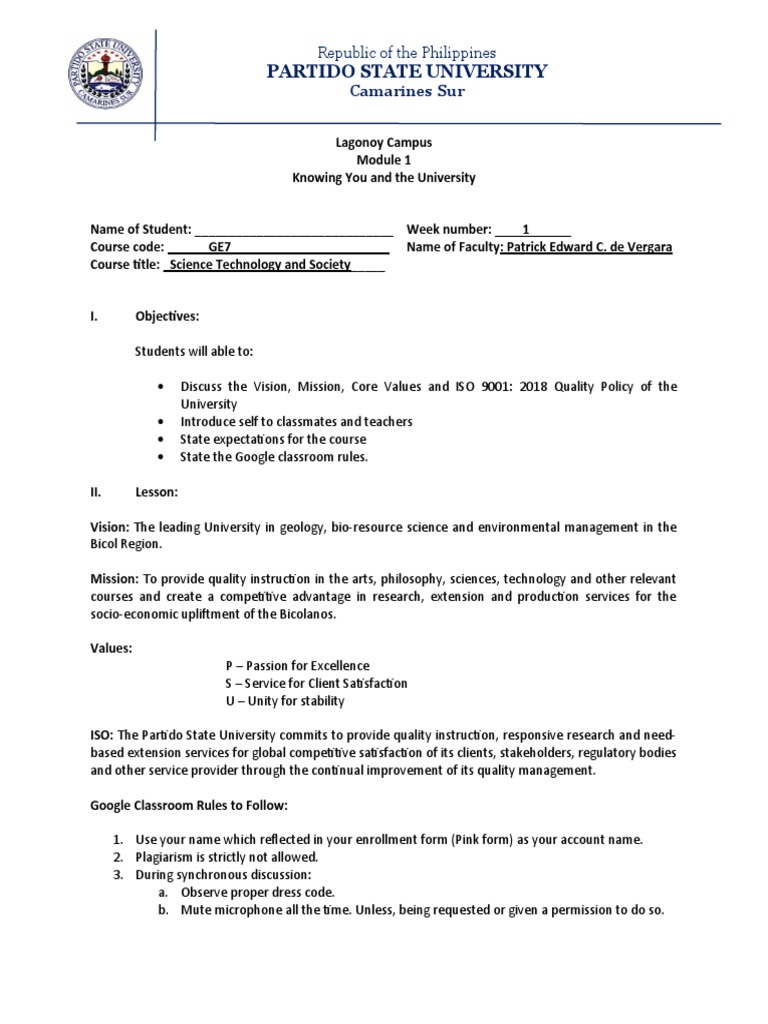 PSU Lagonoy Campus Module 1 | PDF