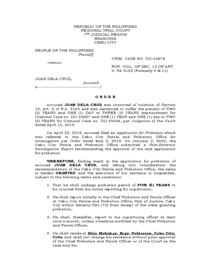 Sample - Probation Order | PDF | Probation | Parole