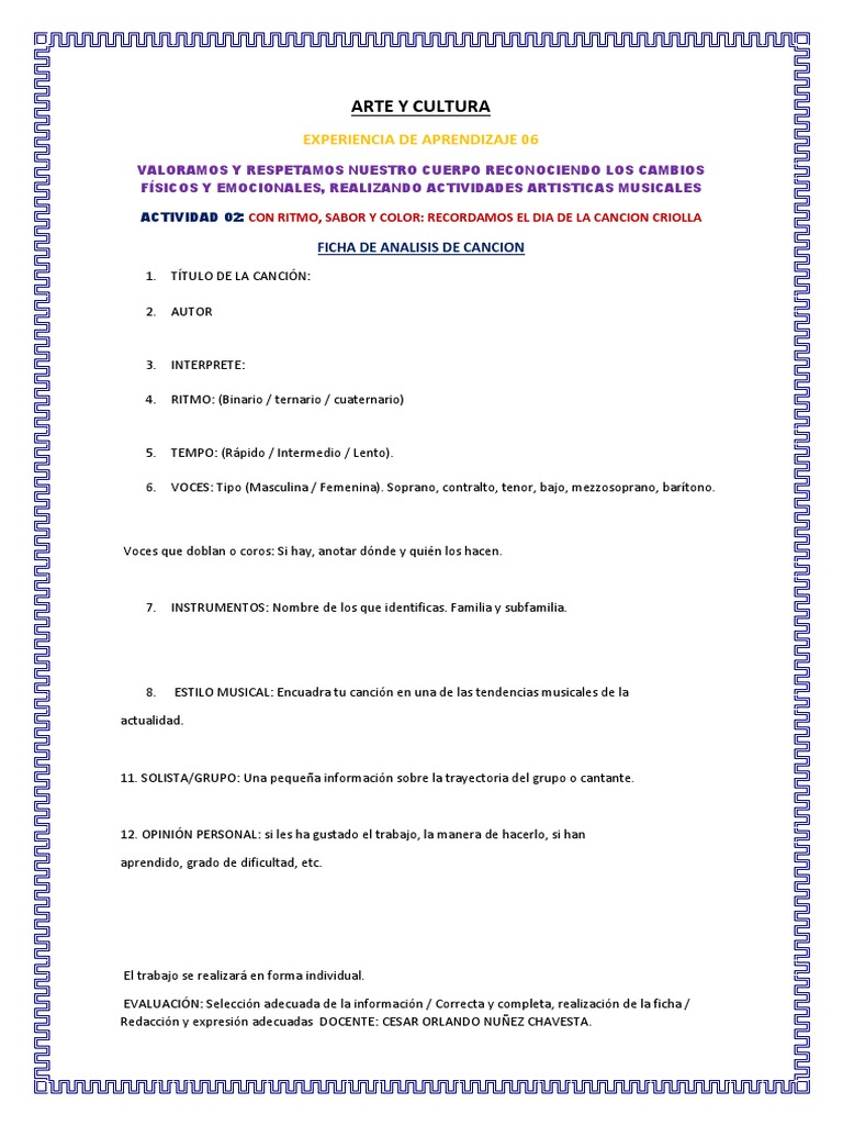 Ficha de Analisis de Cancion | PDF | Bailes | Canciones