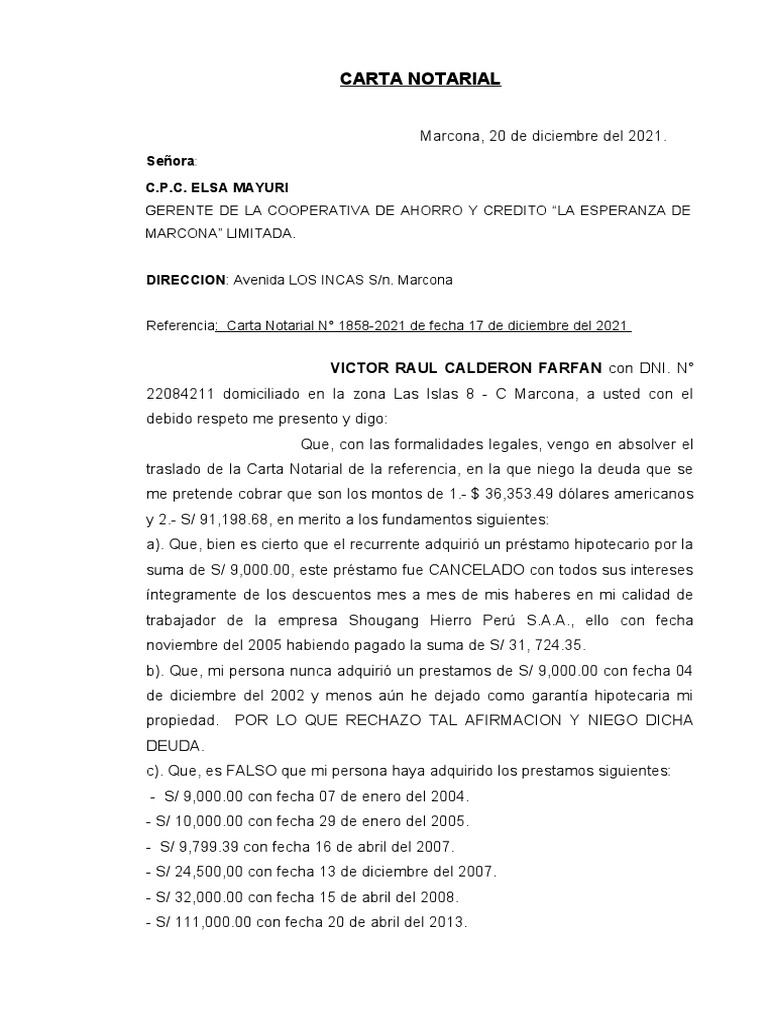 Acarta Notarial Cooperativa Calderon 2 | PDF | Deuda | Economias