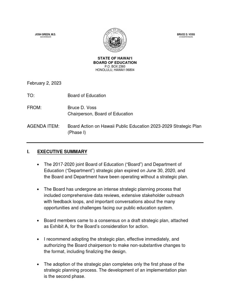 Hawaii Board of Education - Action On 2023-2029 Strategic Plan | PDF ...