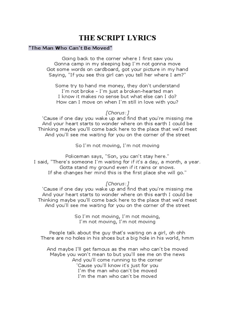 The Script Lyrics - The Man Who Can't Be Move On | PDF