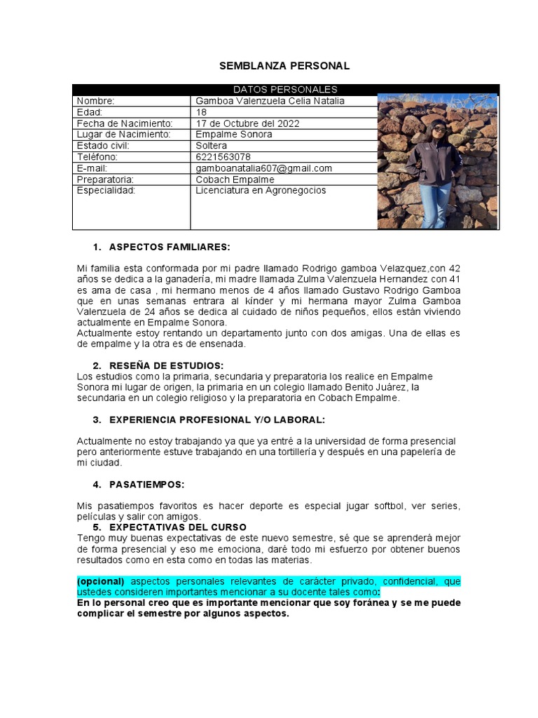 Semblanza Personal: Datos Personales | PDF