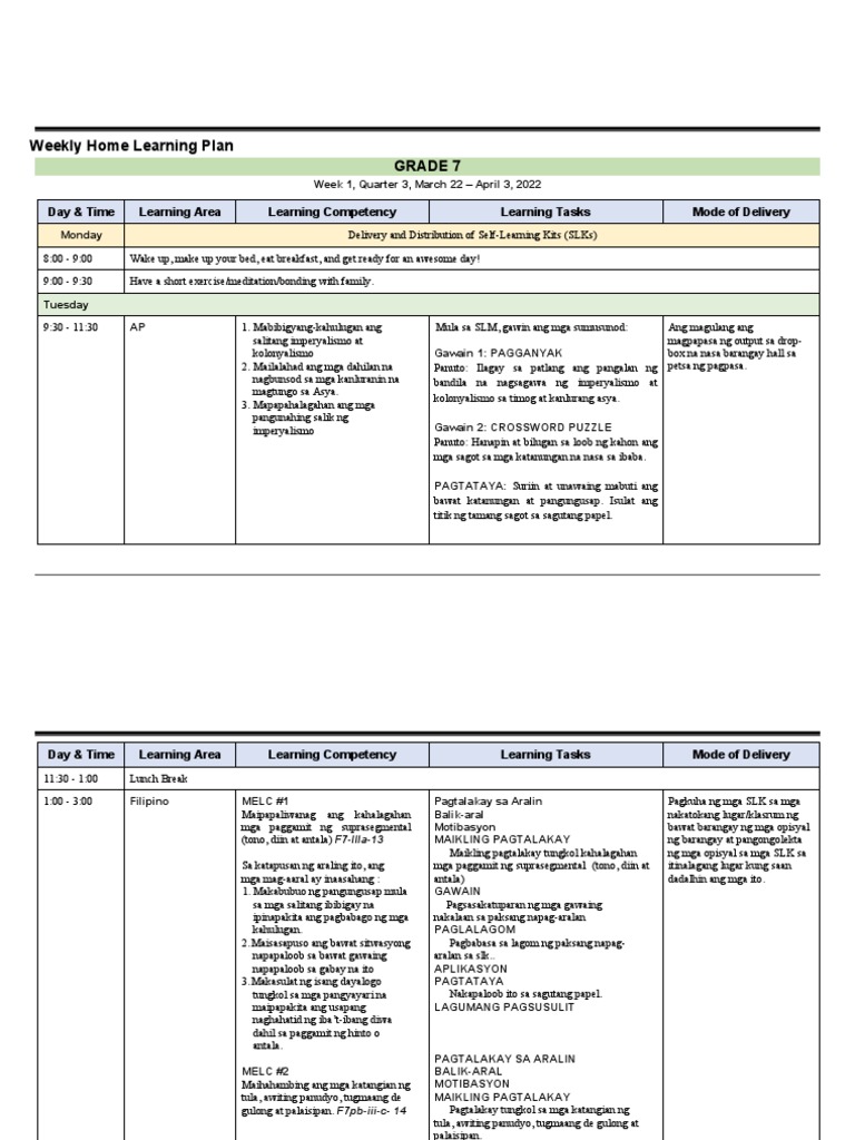 WHLP Grade 7 Q3 Week 1 | PDF