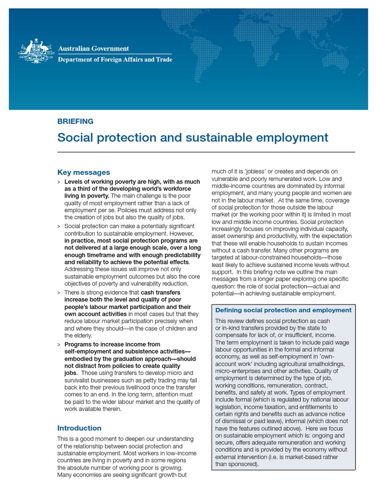 Social Protection and Sustainable Employment Briefing | PDF | Social Protection | Employment