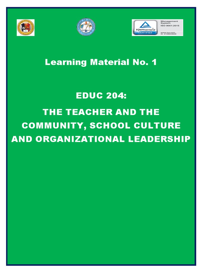 Educ 204 LM No.1 Mid1st Sem 20 21 The TCHR The Community 1 | PDF | Pragmatism | Idealism