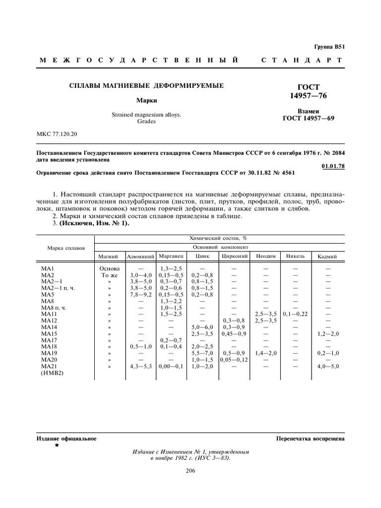 14957-76 Сплавы магниевые деформируемые | PDF