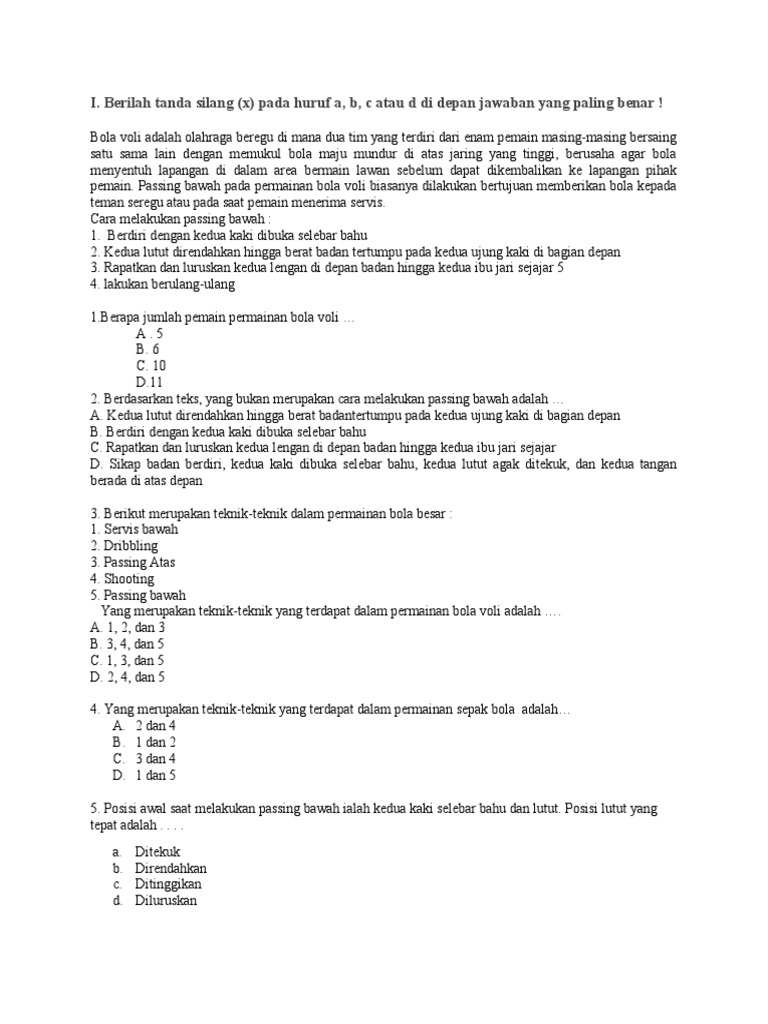 Soal Pjok Kls 6 | PDF | Olahraga & Rekreasi