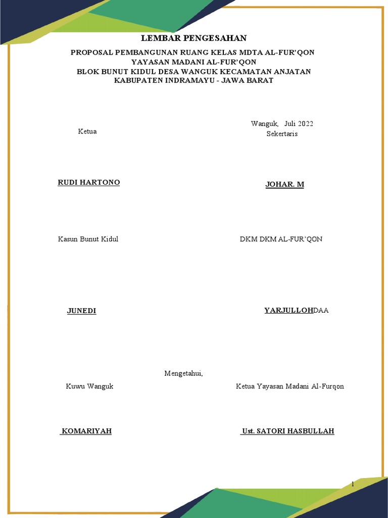 PROPOSAL PEMBANGUNAN MDATA AL FUR'QON-dikonversi | PDF