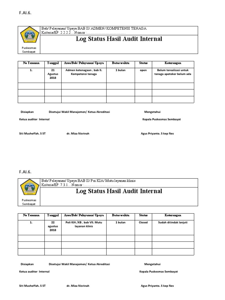 6 Logsheet Tindaakan Perbaikan Pencegahan Pdf