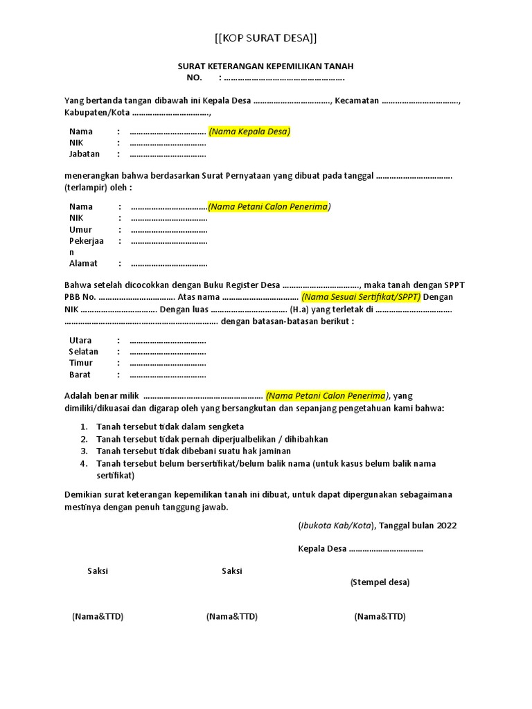 Template Surat Penguasaan Lahan - R3 | PDF
