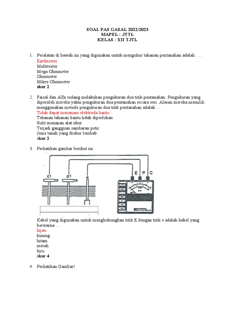 Soal JTTL - XII TJTL - PAS Gasal 22-23 | PDF