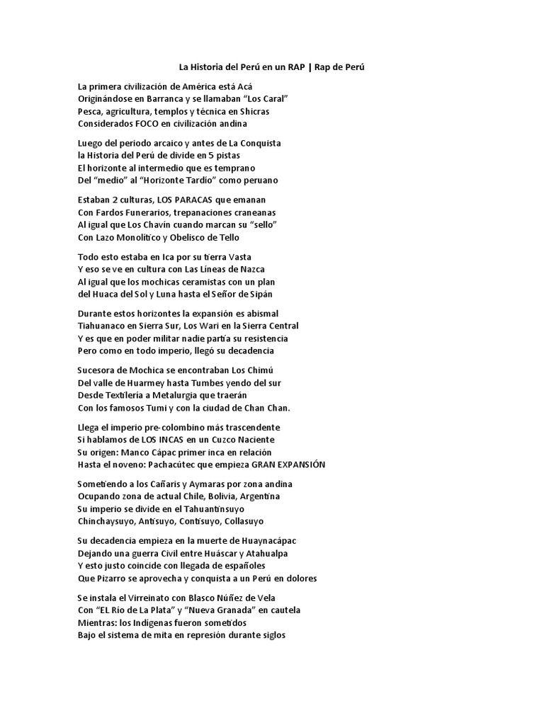 La Historia Del Perú en Un RAP | PDF | Imperio Inca | Perú