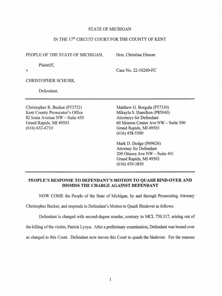 Schurr - Response To Defendant's Motion To Quash Bindover and Dismiss ...