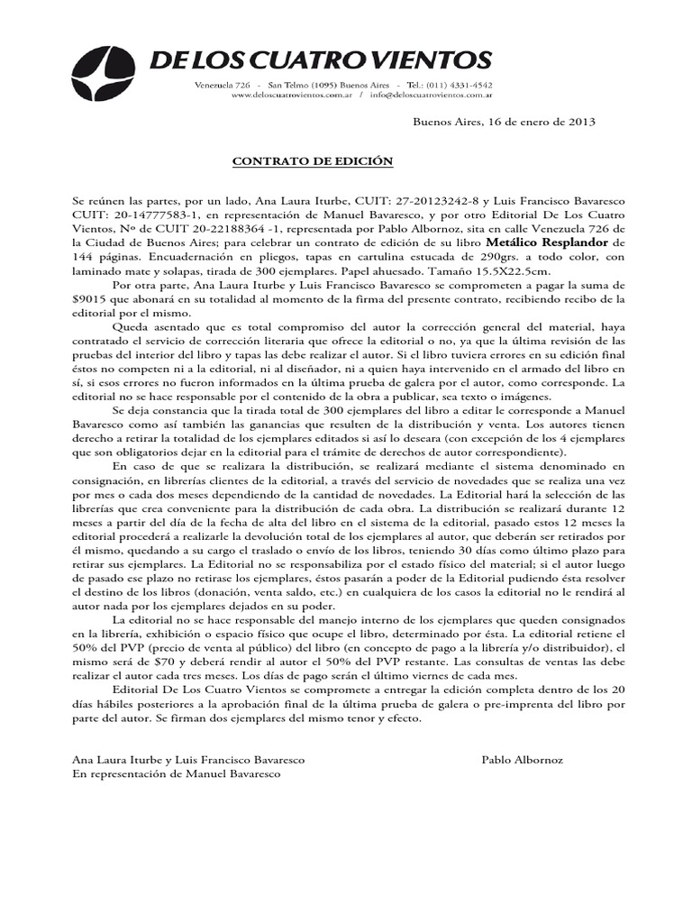 Modelo de Contrato de Edición | PDF | Publicación | Libros