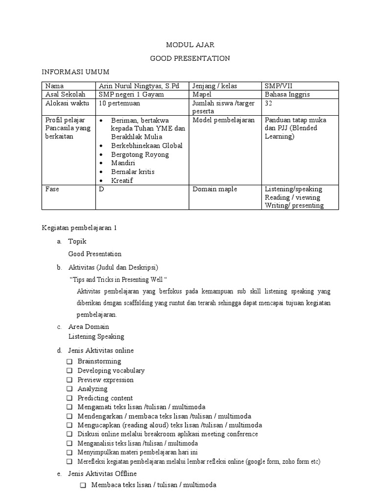 MODUL AJAR B.ing | PDF
