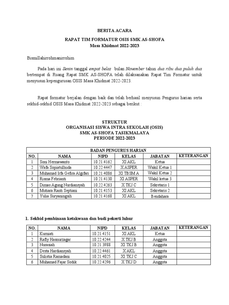 Berita Acara Tim Formatur Pdf
