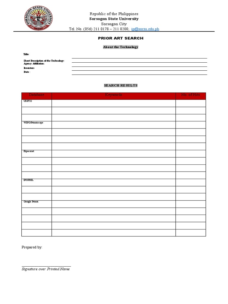 Template 1 Prior Art Search Results Form | PDF