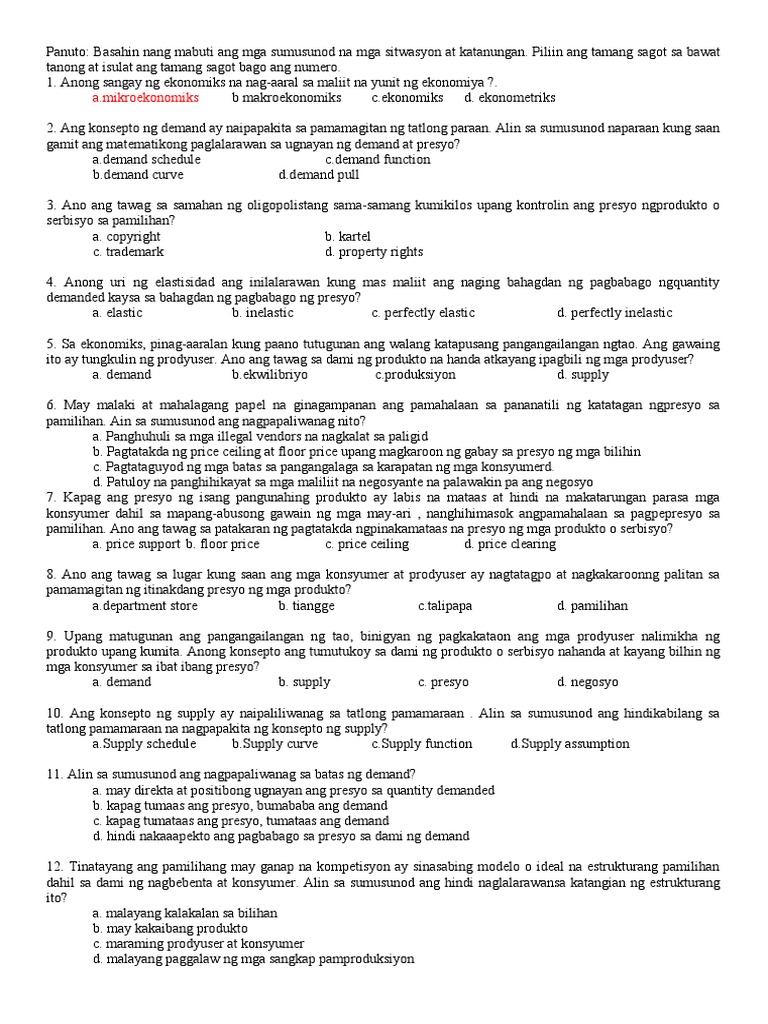 Ap PT With Tos Answer Key 2 | PDF