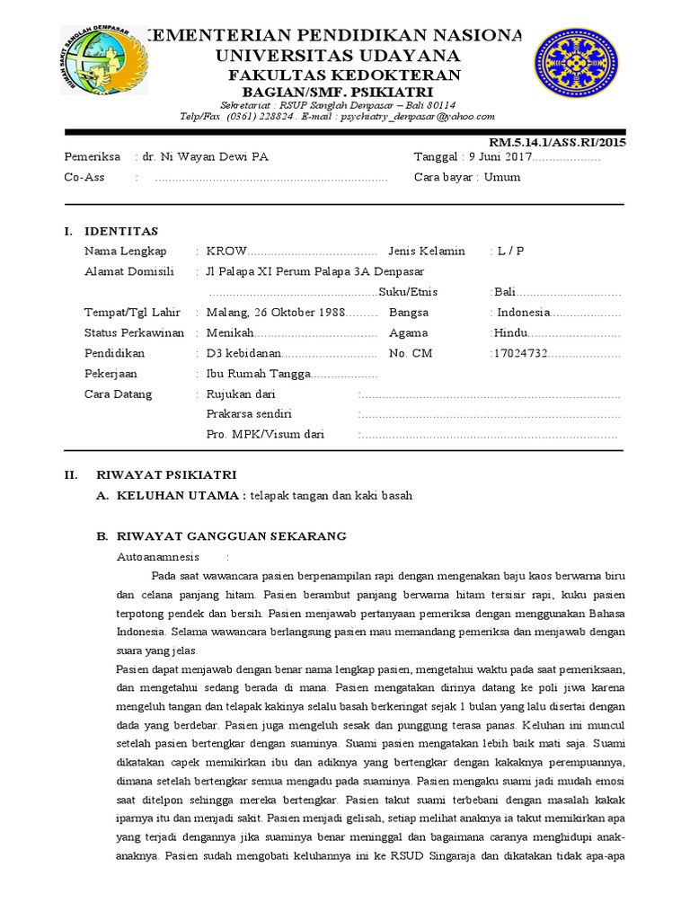 Contoh Status Lengkap Psikiatri | PDF | Kesehatan Holistik