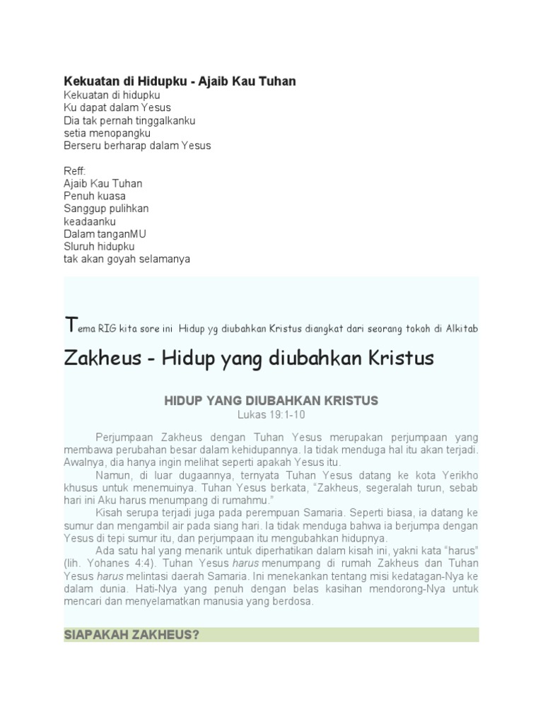Transformasi Hidup Zakheus dalam Kristus | PDF