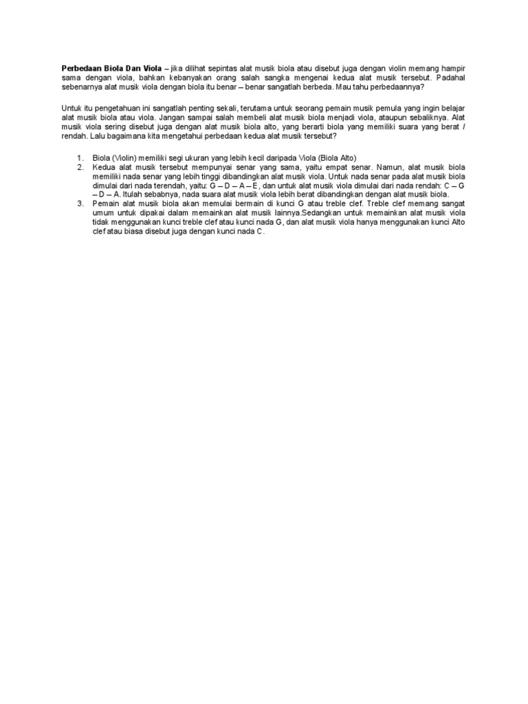 Perbedaan Biola Dan Viola | PDF