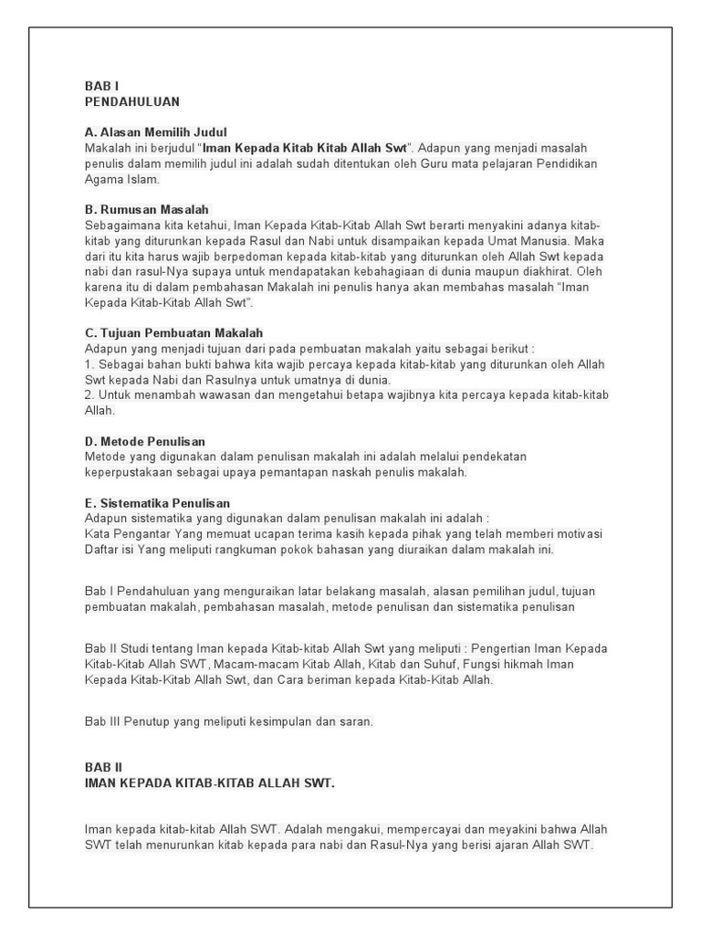 Iman Kepada Kitab Allah (Makalah) | PDF