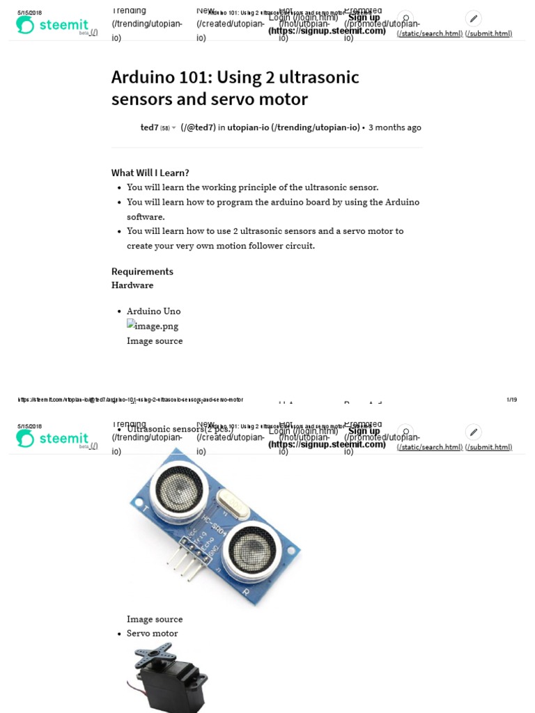 Arduino 101 - Using 2 Ultrasonic Sensors and Servo Motor - Steemit ...