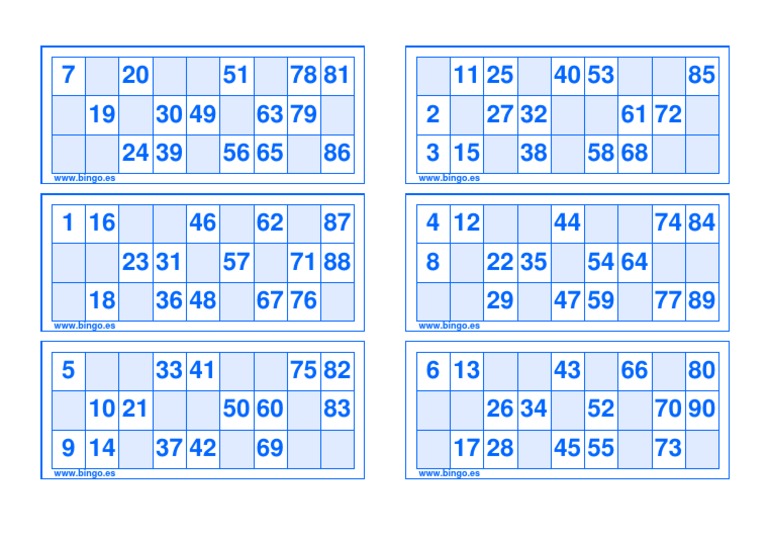 Cartones Bingo 90 Bolas | PDF