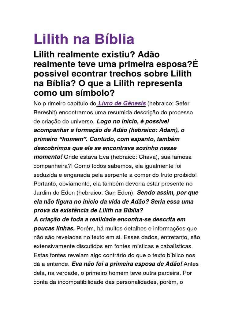 Lilith Na Bíblia | PDF | Lilith | Adão e Eva