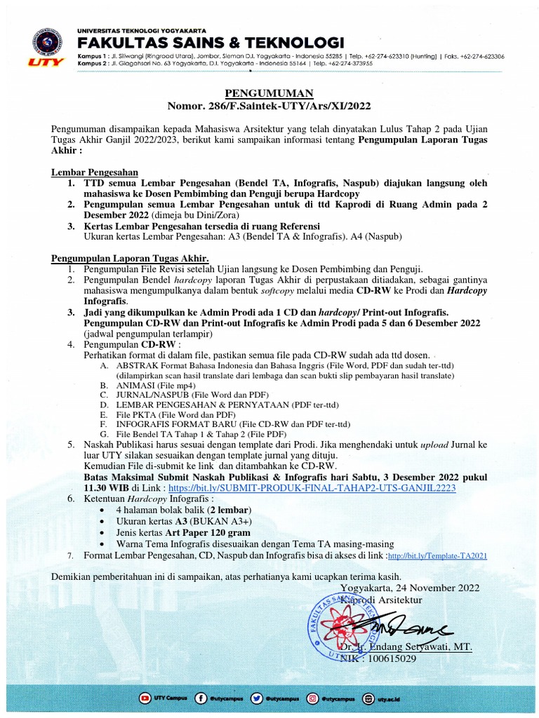 Ta Tahap 2-Pengumuman Pengumpulan Berkas Ta Tahap 2 Final-Uts Ganjil | PDF