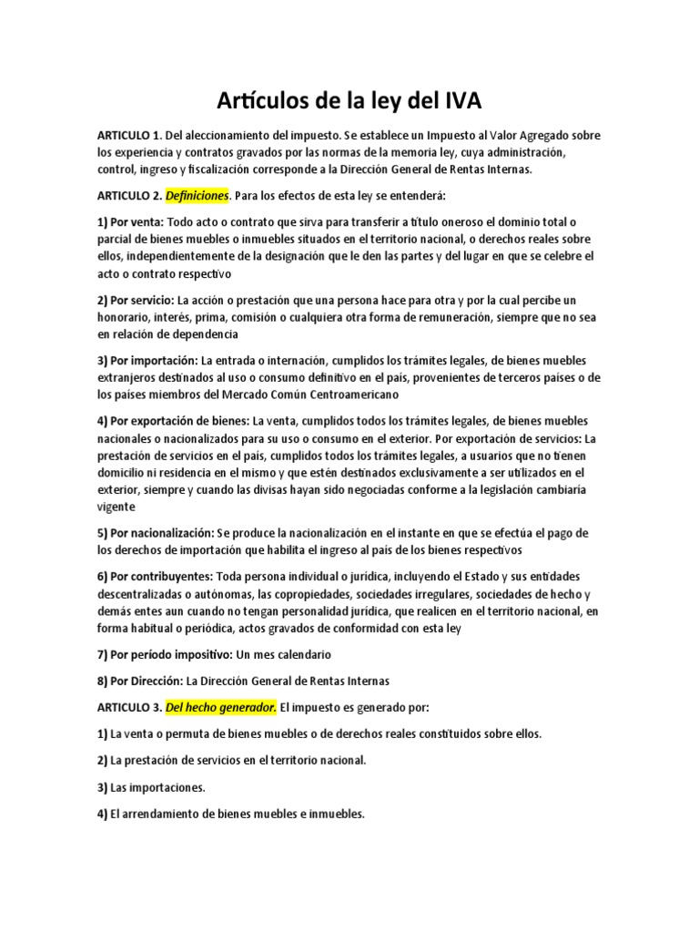 Articulos de La Ley Del IVA | PDF | Impuestos | Contabilidad